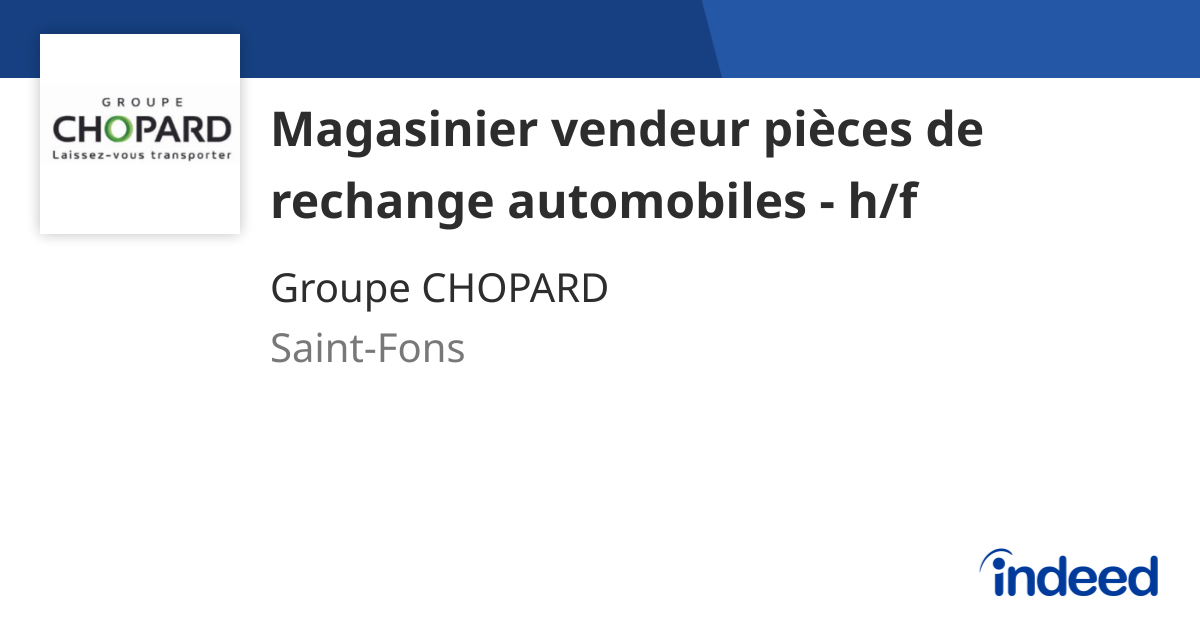 Magasinier vendeur pièces de rechange automobiles - h/f - 69190 Saint ...