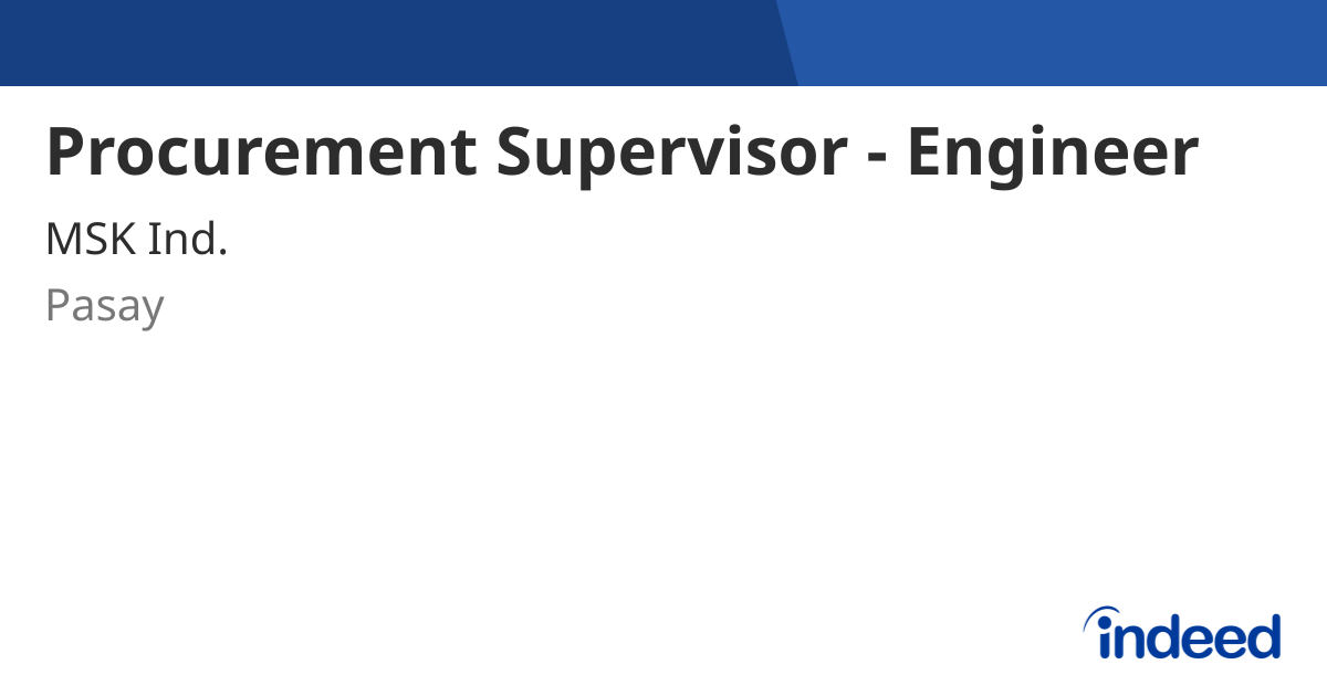 Procurement Supervisor - Pasay - Indeed.com