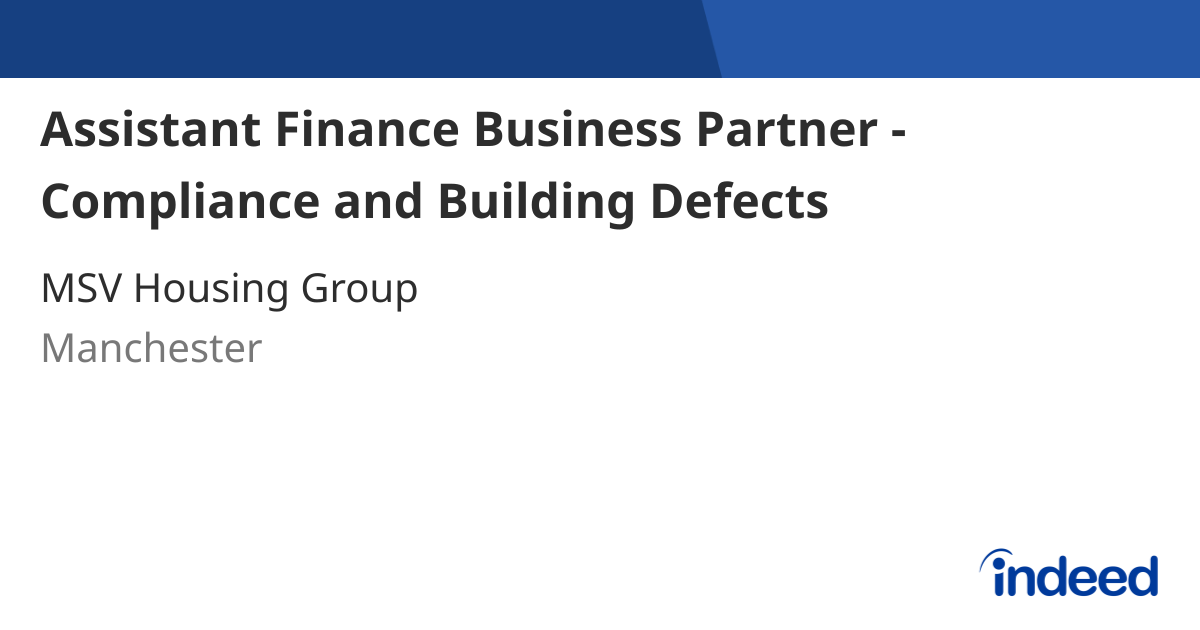 Assistant Finance Business Partner - Compliance and Building Defects ...