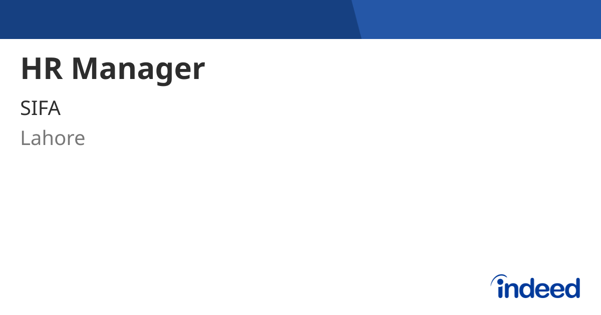HR Manager - Lahore - Indeed.com
