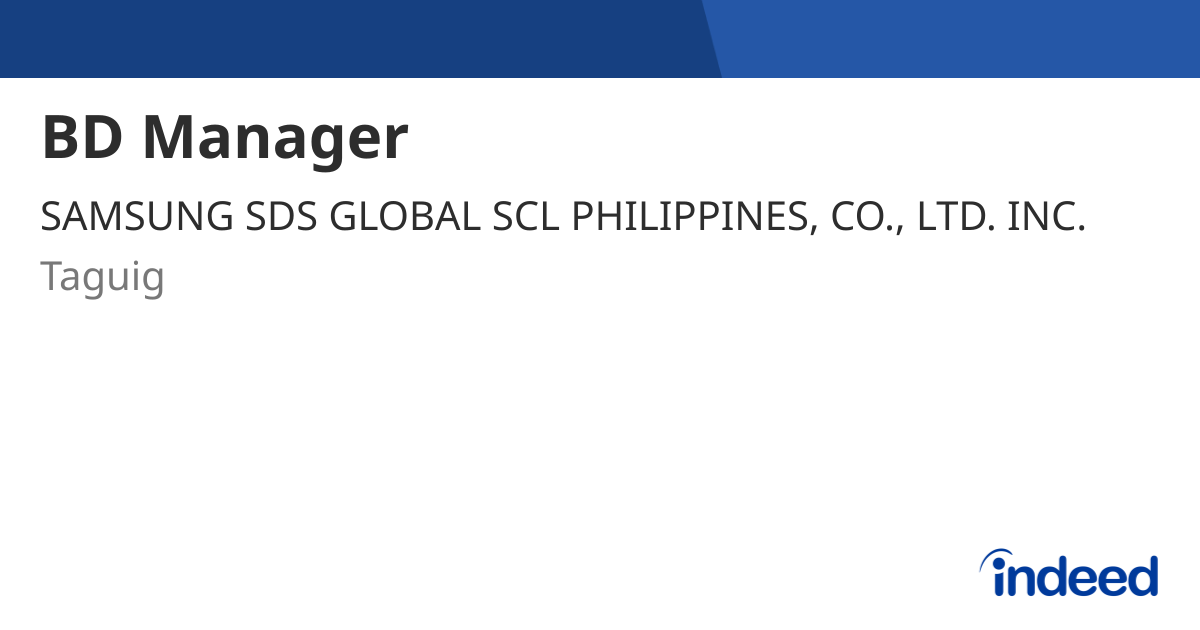 BD Manager - Taguig - Indeed.com