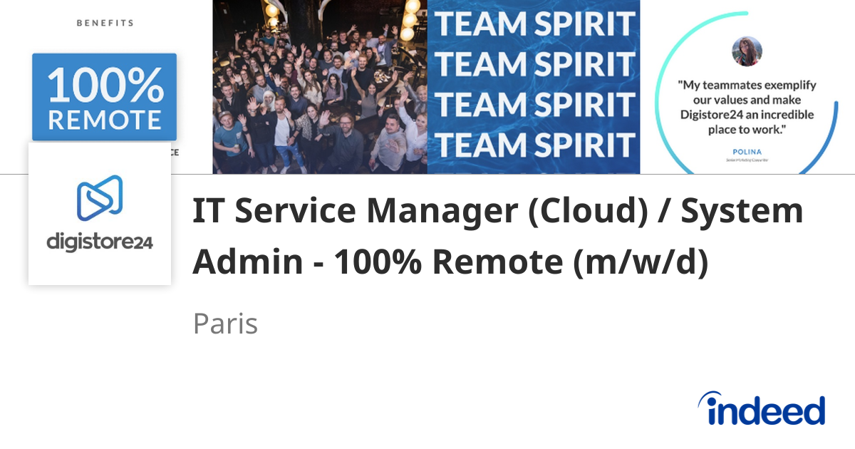 IT Service Manager (Cloud) / System Admin - 100% Remote (m/w/d) - Paris (75) - Indeed.com