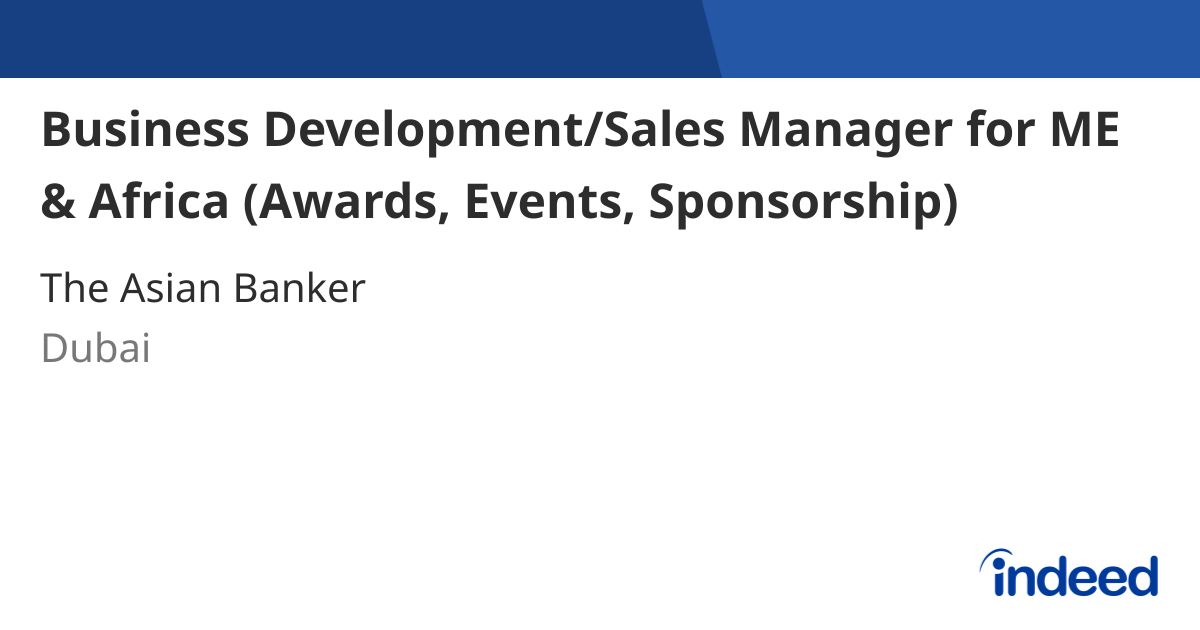 Business Development/Sales Manager for ME & Africa (Awards, Events ...