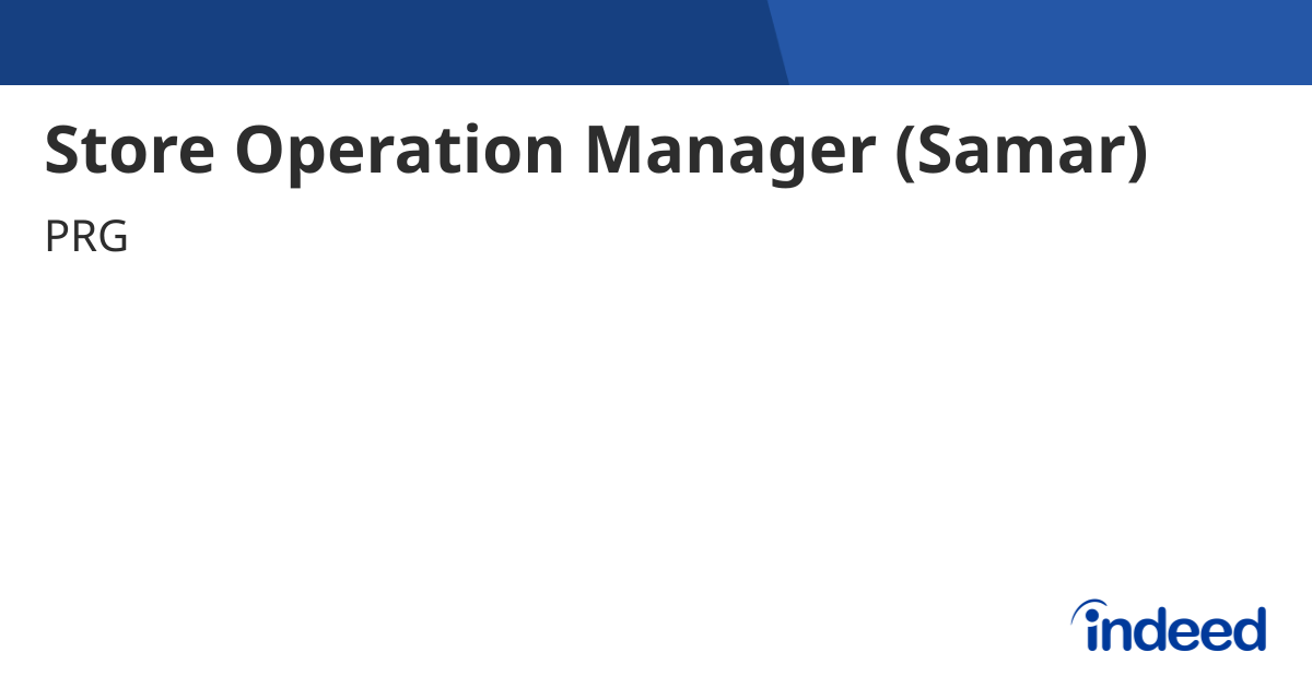 Store Operation Manager (Samar) - Samar - Indeed.com