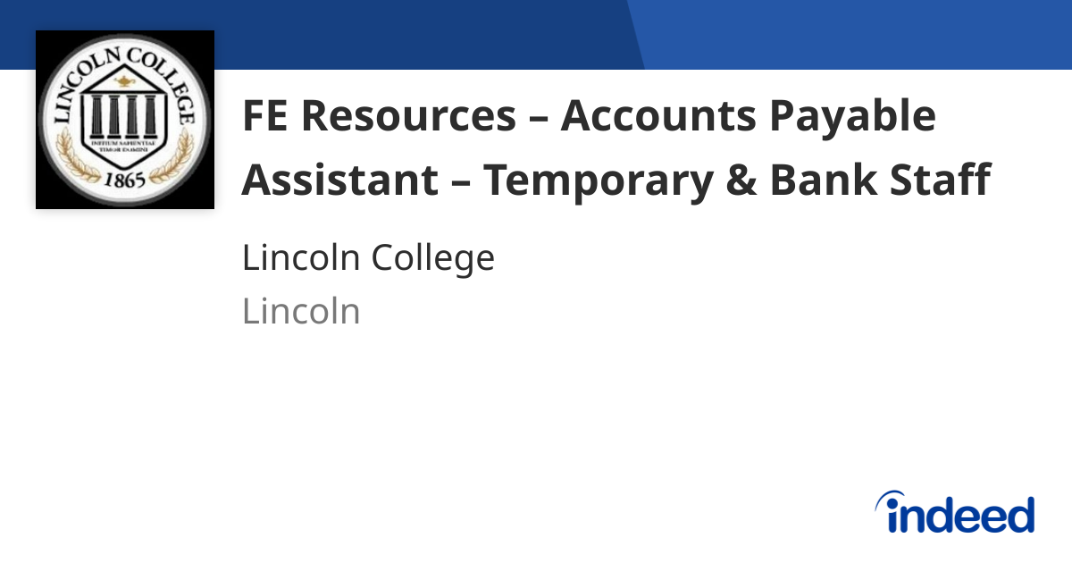 FE Resources – Accounts Payable Assistant – Temporary & Bank Staff ...