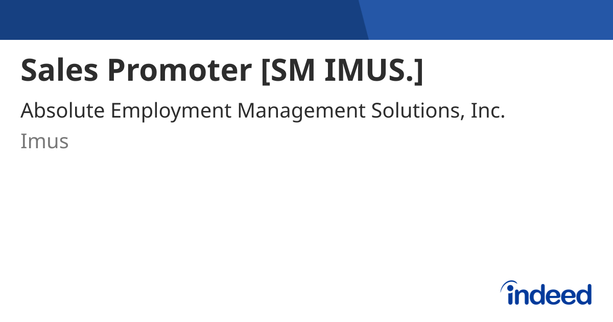 Sales Promoter [SM IMUS.] - Imus - Indeed.com