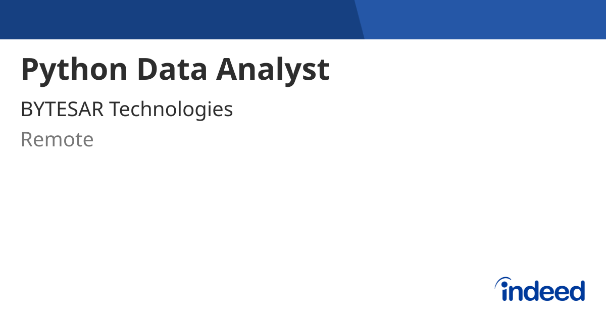 Python Data Analyst - Remote - Indeed.com