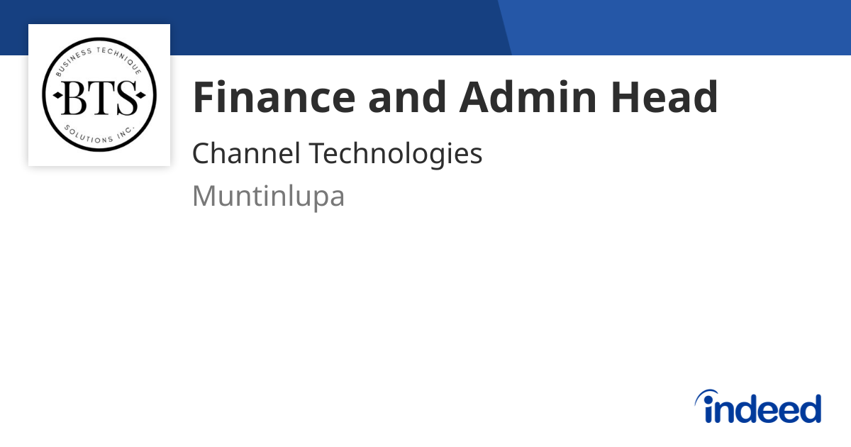 Finance and Admin Head - Muntinlupa - Indeed.com