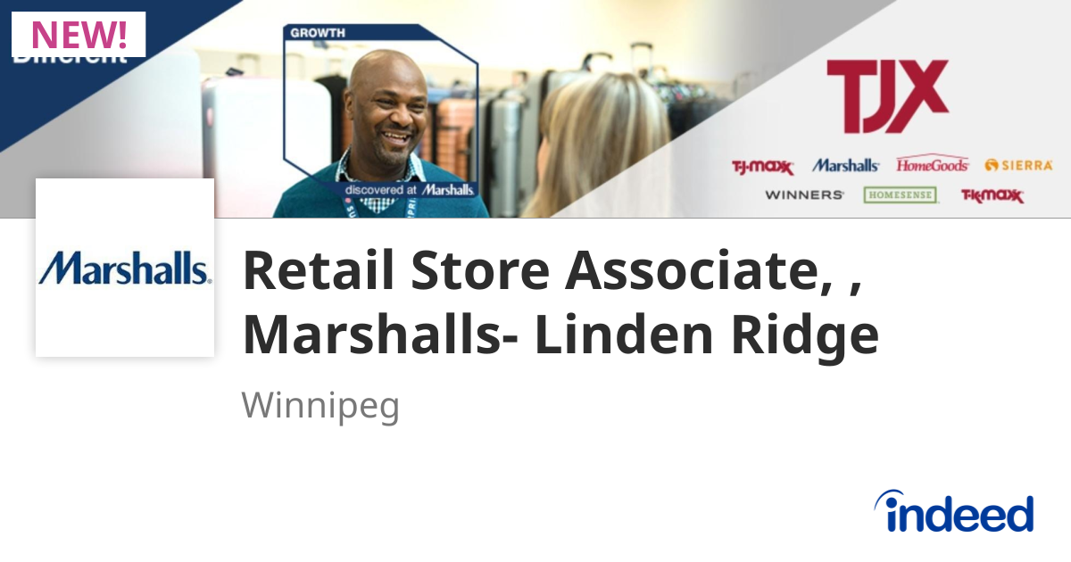 Retail Store Associate, , Marshalls- Linden Ridge - Winnipeg, MB R3P ...