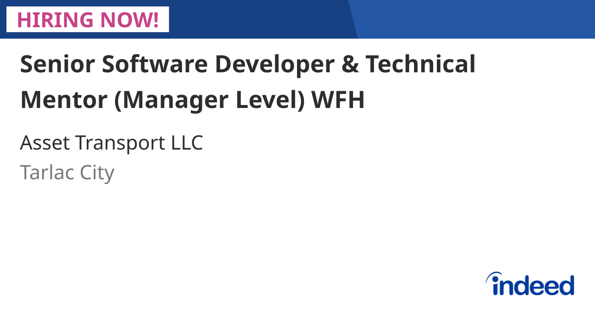 Senior Software Developer & Technical Mentor (Manager Level) WFH ...