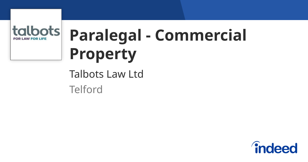 Paralegal - Commercial Property - Telford TF3 4NF - Indeed.com