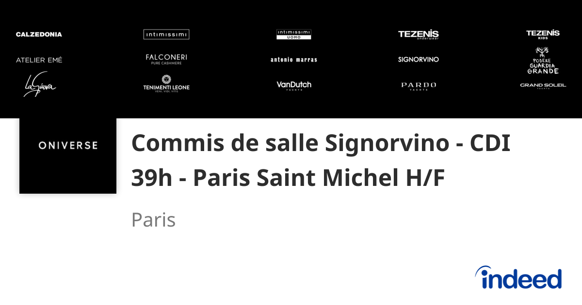 Commis de salle Signorvino - CDI 39h - Paris Saint Michel H/F - 75001 ...