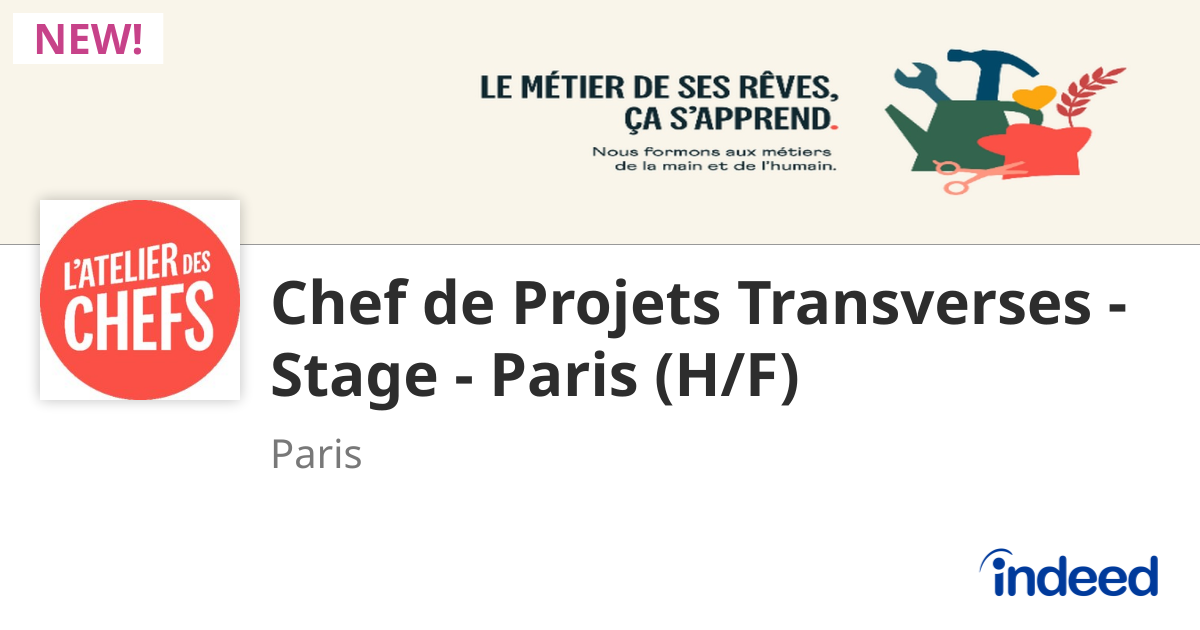Chef de Projets Transverses - Stage - Paris (H/F) - 75116 Paris ...