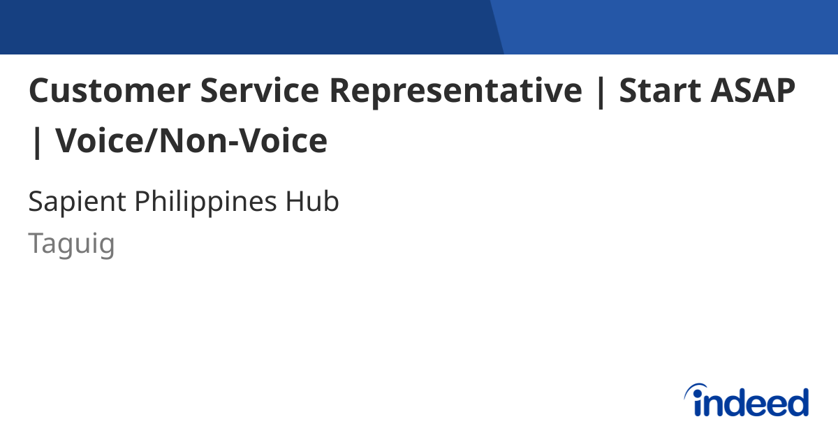 Customer Service Representative | Start ASAP | Voice/Non-Voice - Taguig ...