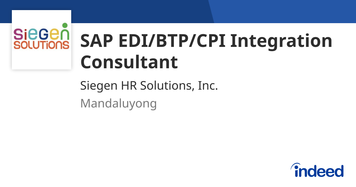 SAP EDI/BTP/CPI Integration Consultant - Mandaluyong - Indeed.com