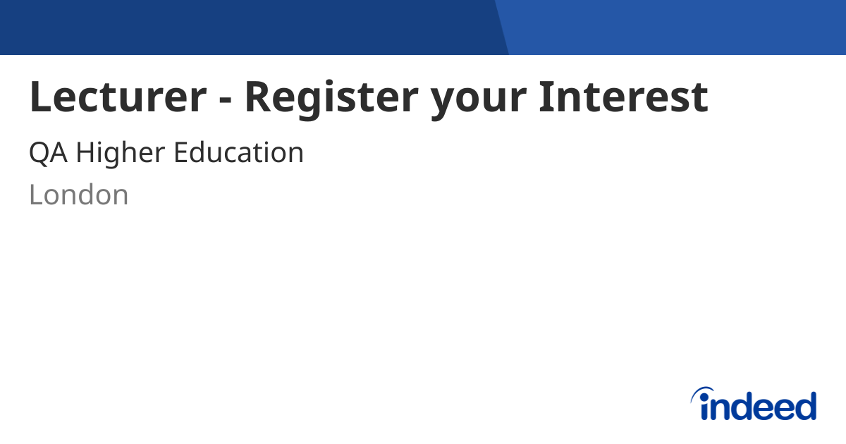 Lecturer (Candidate CV BANK) - London E1W 1UN - Indeed.com