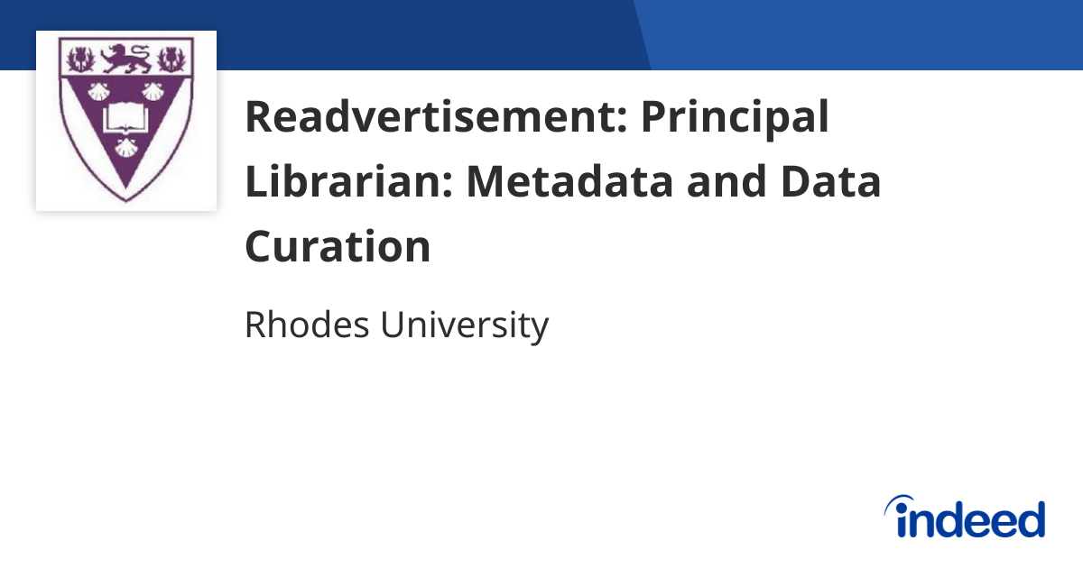 Readvertisement: Principal Librarian: Metadata and Data Curation ...