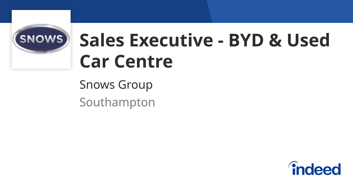 Sales Executive - BYD & Used Car Centre - Southampton - Indeed.com