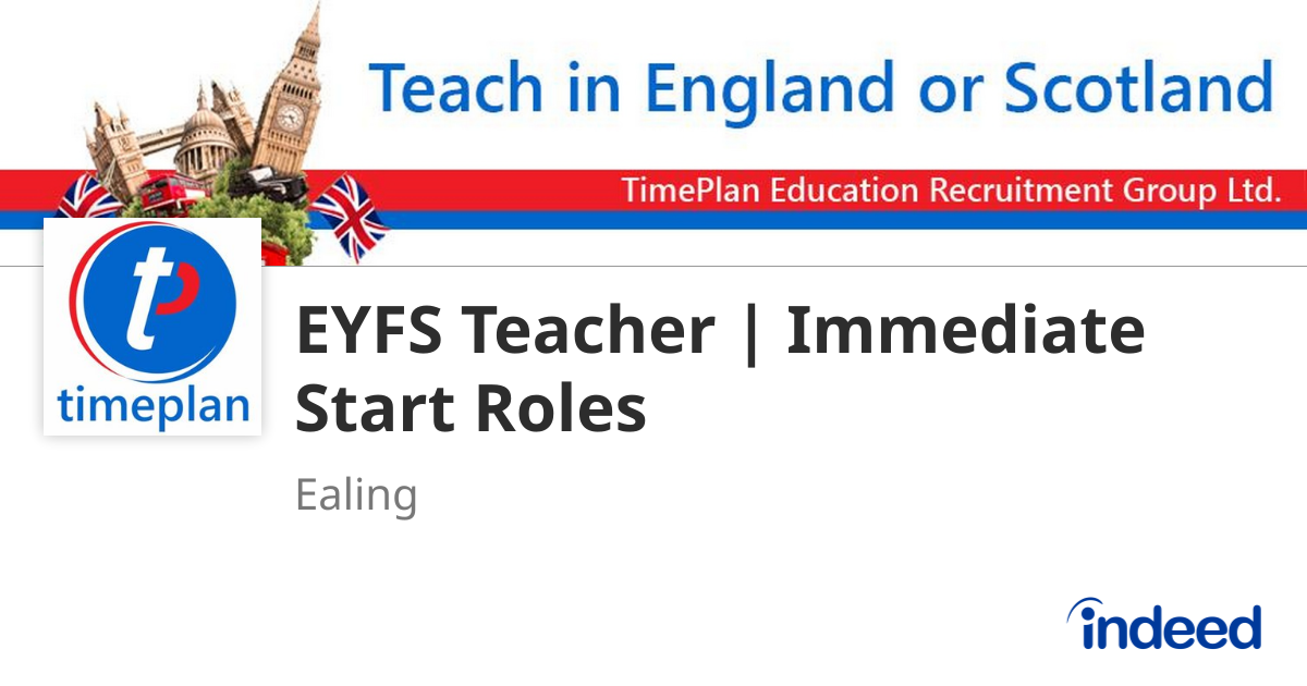 EYFS Teacher | Immediate Start Roles - Ealing - Indeed.com