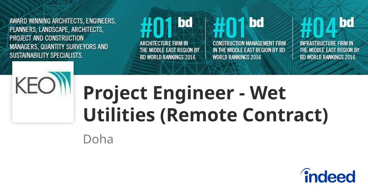 Project Engineer - Wet Utilities (Remote Contract) - Doha - Indeed.com