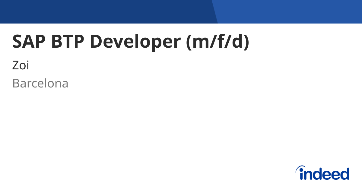 SAP BTP Developer (m/f/d) - Barcelona, Barcelona provincia - Indeed.com