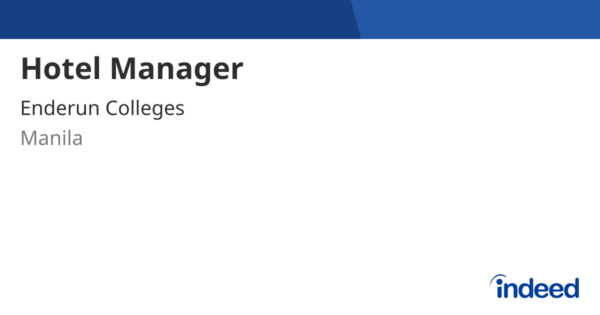Hotel Manager - Manila - Indeed.com