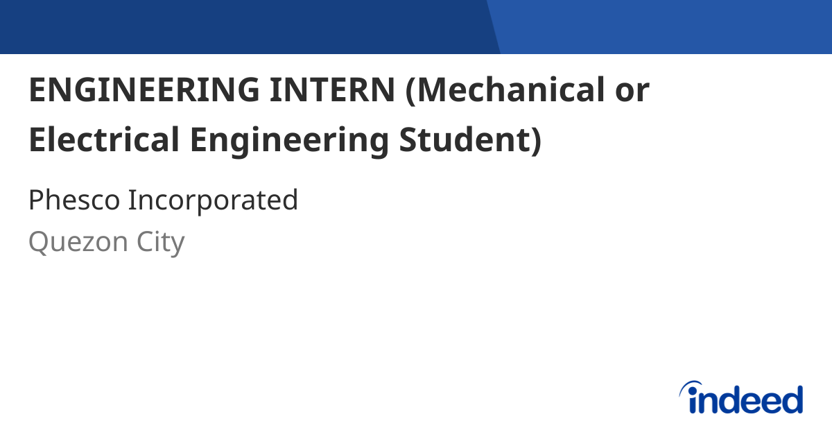 ENGINEERING INTERN (Mechanical or Electrical Engineering Student ...