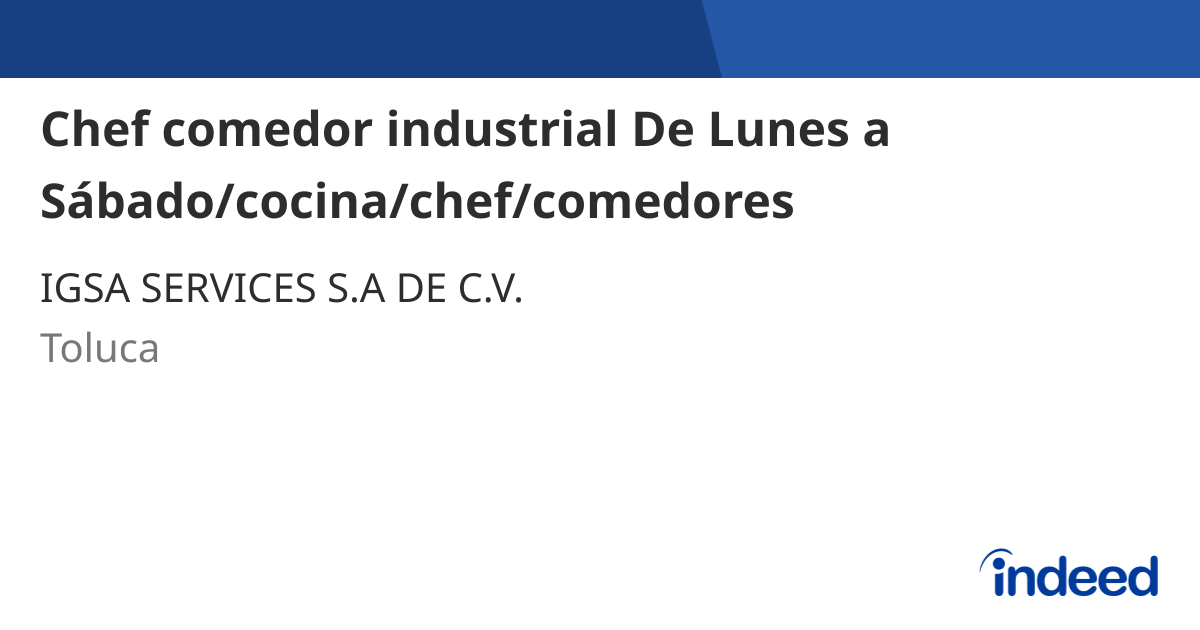 Chef comedor industrial De Lunes a Sábado/cocina/chef/comedores ...