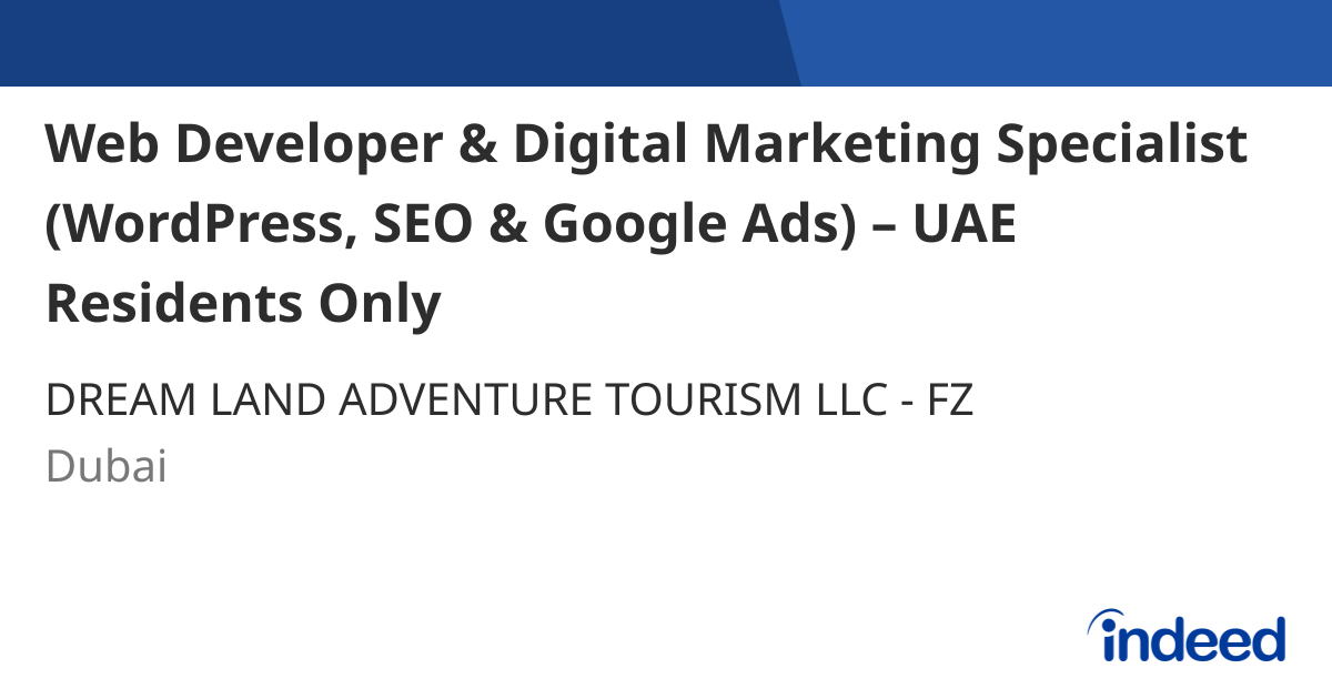 Web Developer & Digital Marketing Specialist (WordPress, SEO & Google Ads) – UAE Residents Only ...
