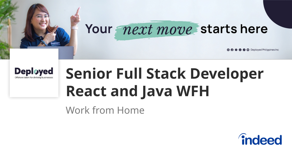 Senior Full Stack Developer React and Java WFH - Work from Home ...