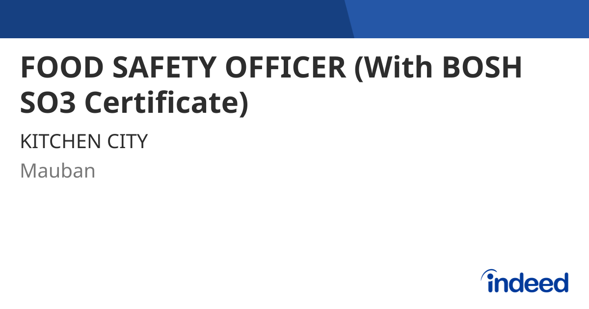 FOOD SAFETY OFFICER (With BOSH SO3 Certificate) - Mauban 4330 04A ...