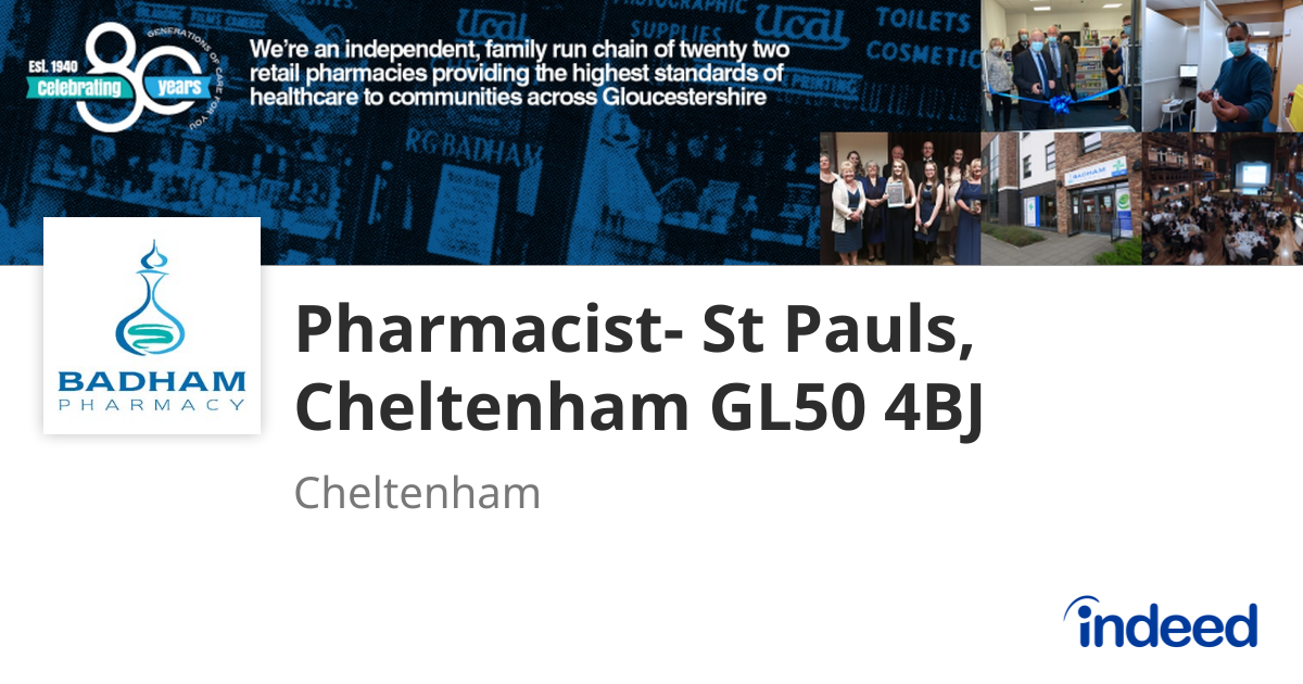 Pharmacist- St Pauls, Cheltenham GL50 4BJ - Cheltenham - Indeed.com