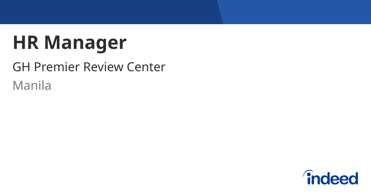 HR Manager - Manila - Indeed.com