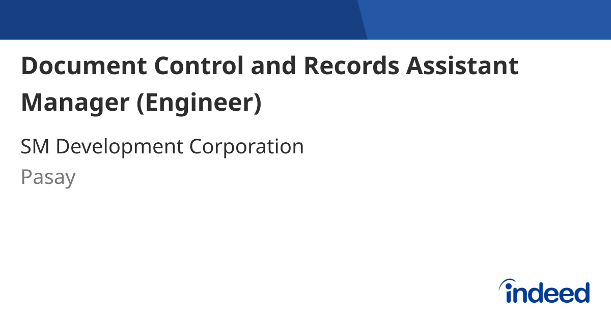 Document Control and Records Assistant Manager (Engineer) - Pasay - Indeed.com