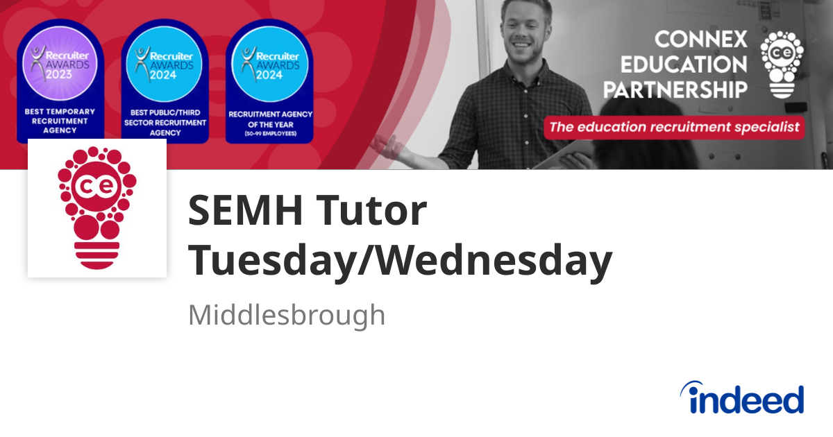 SEMH Tutor Tuesday/Wednesday - Middlesbrough - Indeed.com