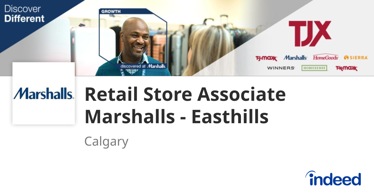 Retail Associate Marshalls-Easthills - Calgary, AB T2A 6Z8 - Indeed.com
