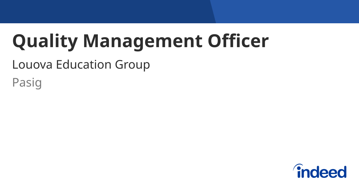 Quality Management Officer - Pasig - Indeed.com