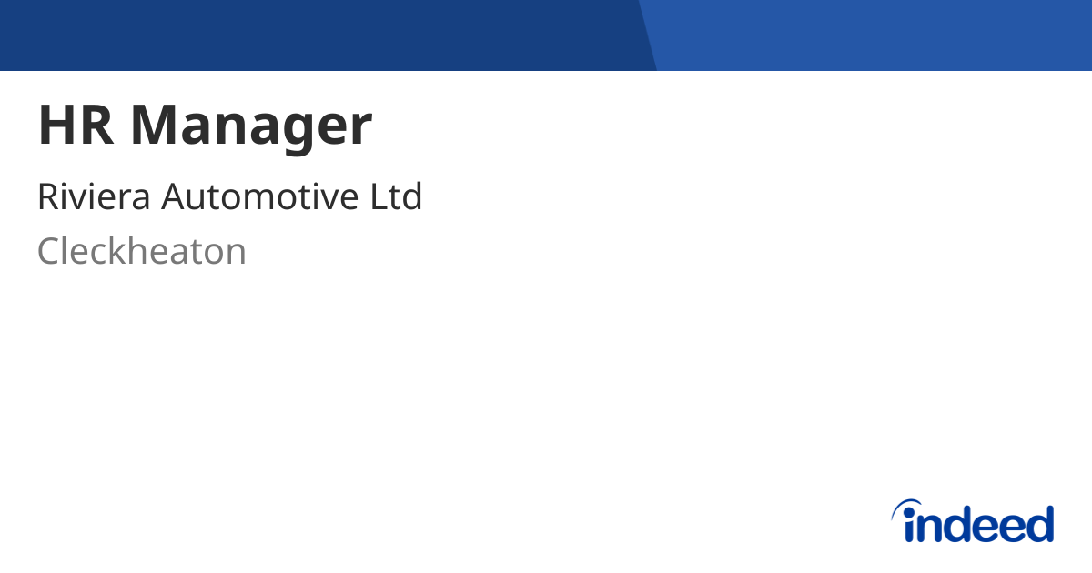 HR Manager - Cleckheaton BD19 4EW - Indeed.com