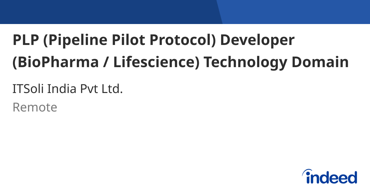 Pipeline Pilot Protocol (PLP) Developer - Biovia (BioPharma ...