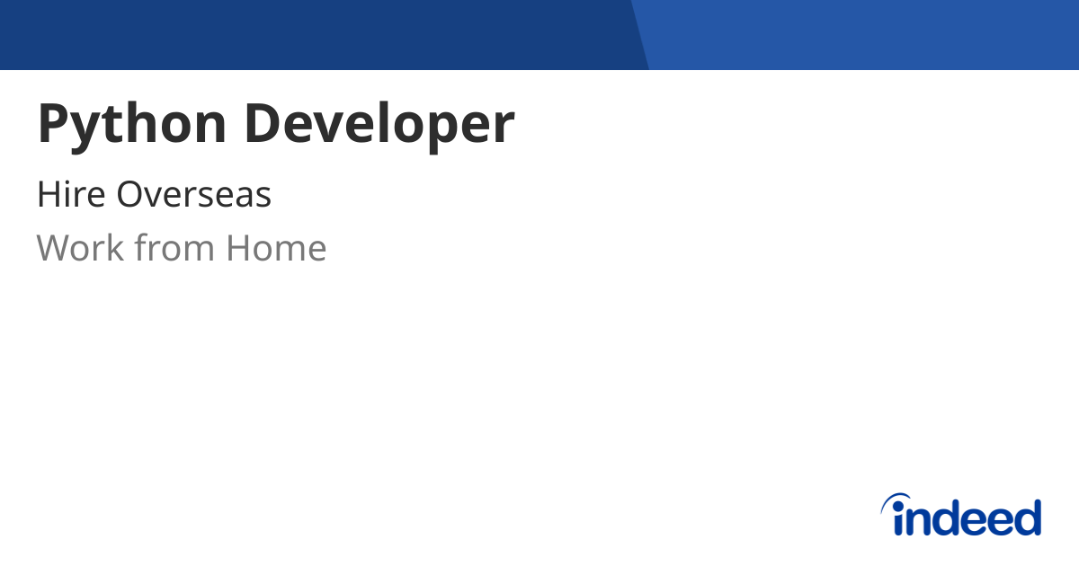 Python Developer - Work from Home - Indeed.com