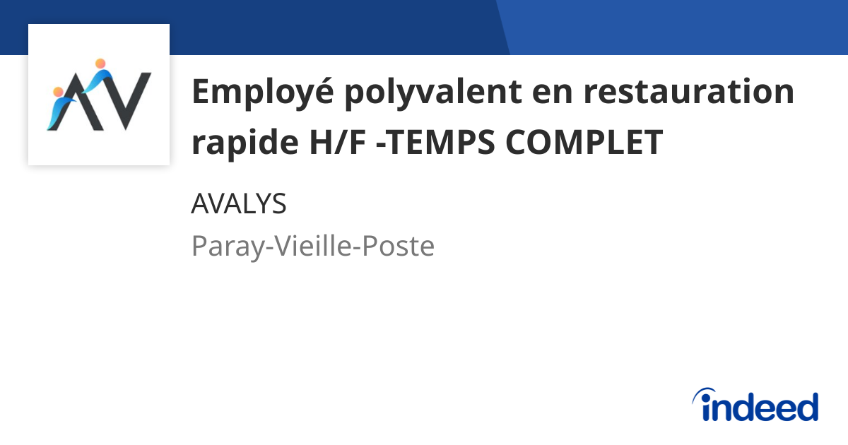 Employé polyvalent en restauration rapide H/F -TEMPS COMPLET - Paray ...
