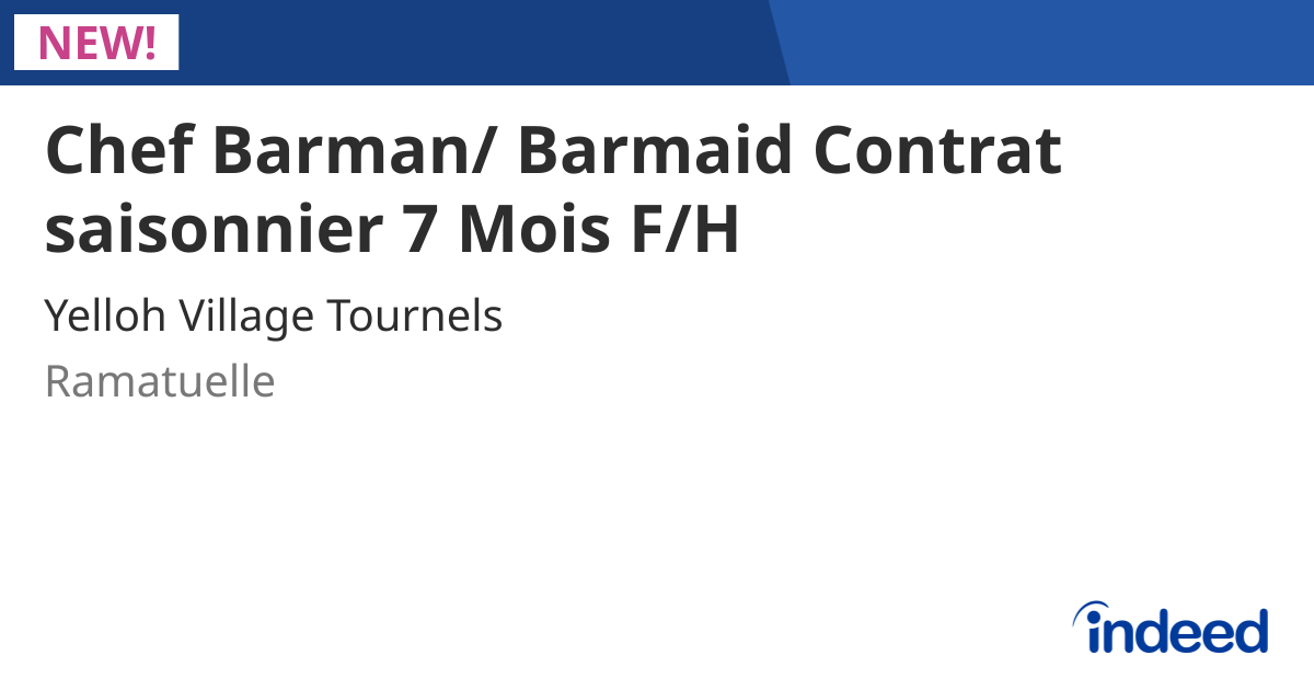 Chef Barman/ Barmaid Contrat saisonnier 7 Mois F/H - 83350 Ramatuelle ...