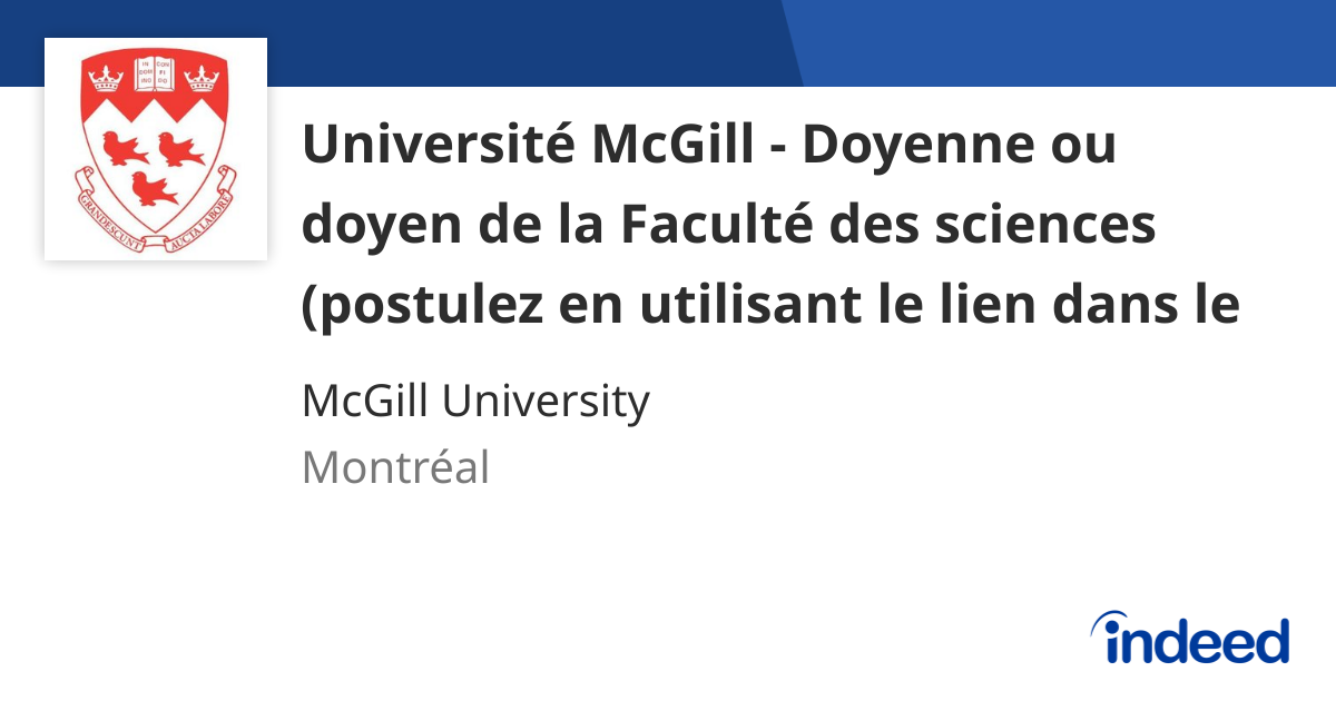 Université McGill - Doyenne ou doyen de la Faculté des sciences ...