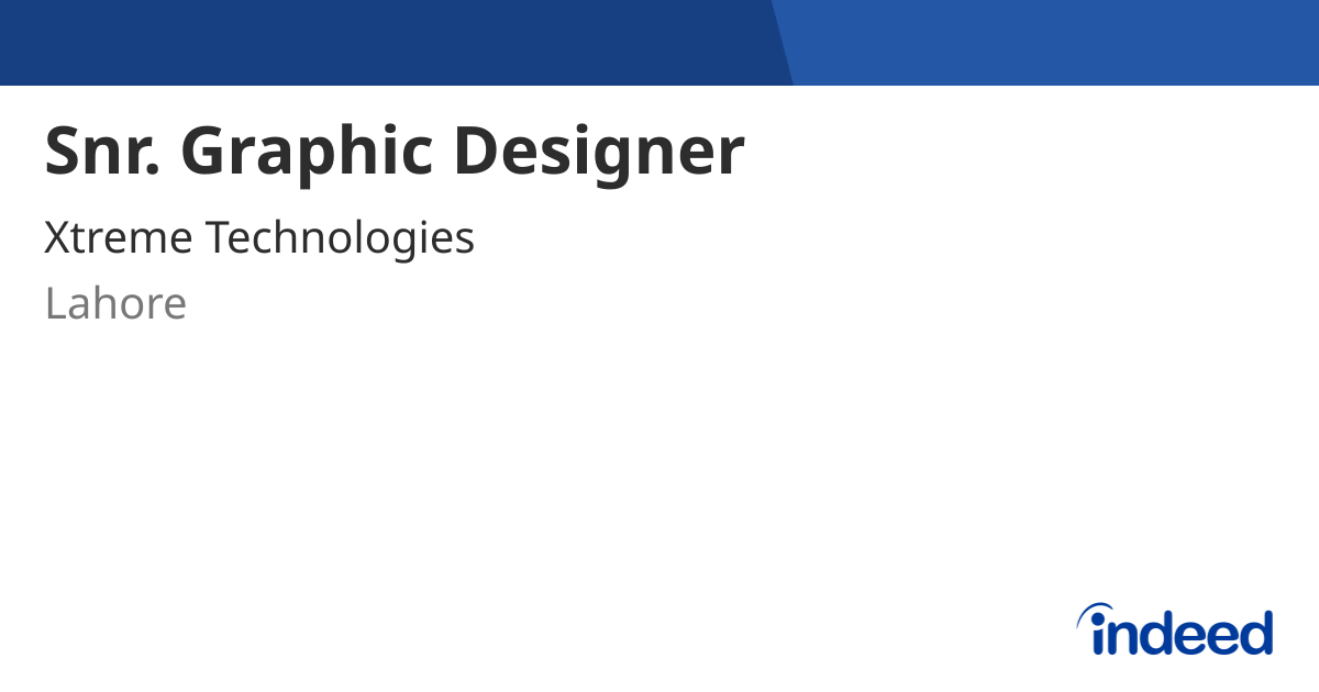 Snr. Graphic Designer - Lahore - Indeed.com