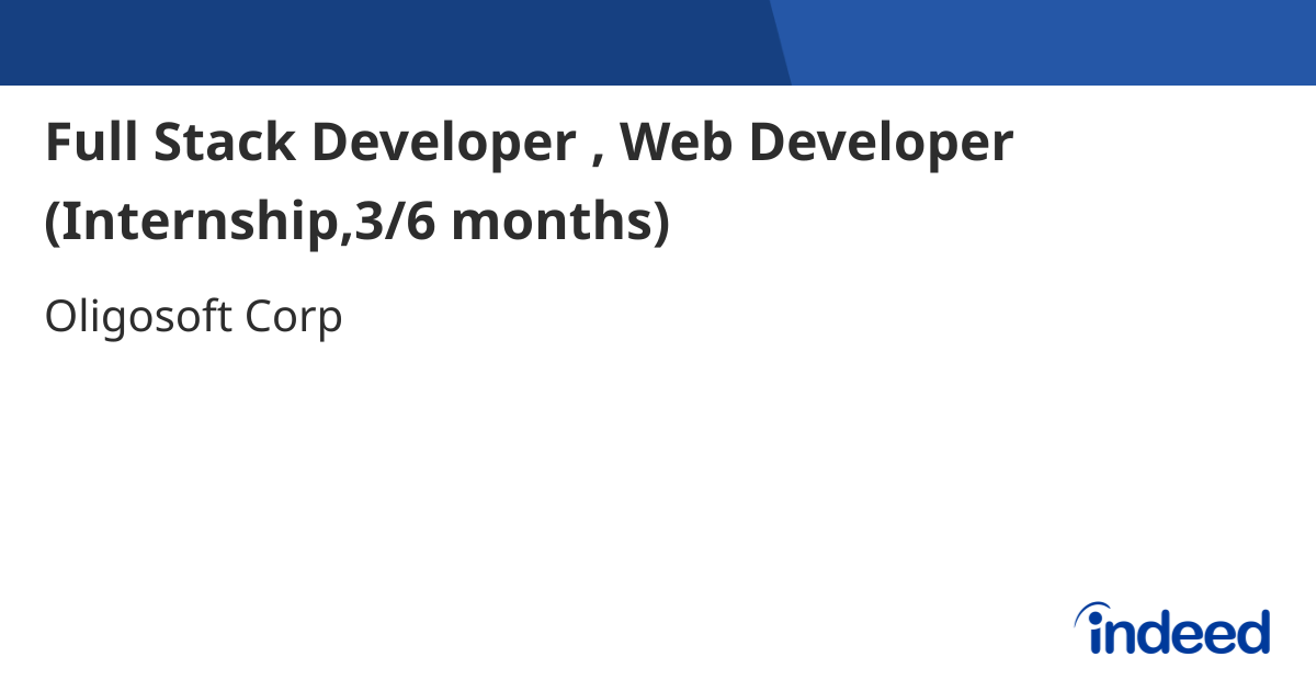 Full Stack Developer , Web Developer (Internship,3/6 months) - Jayanagar, Bengaluru, Karnataka ...