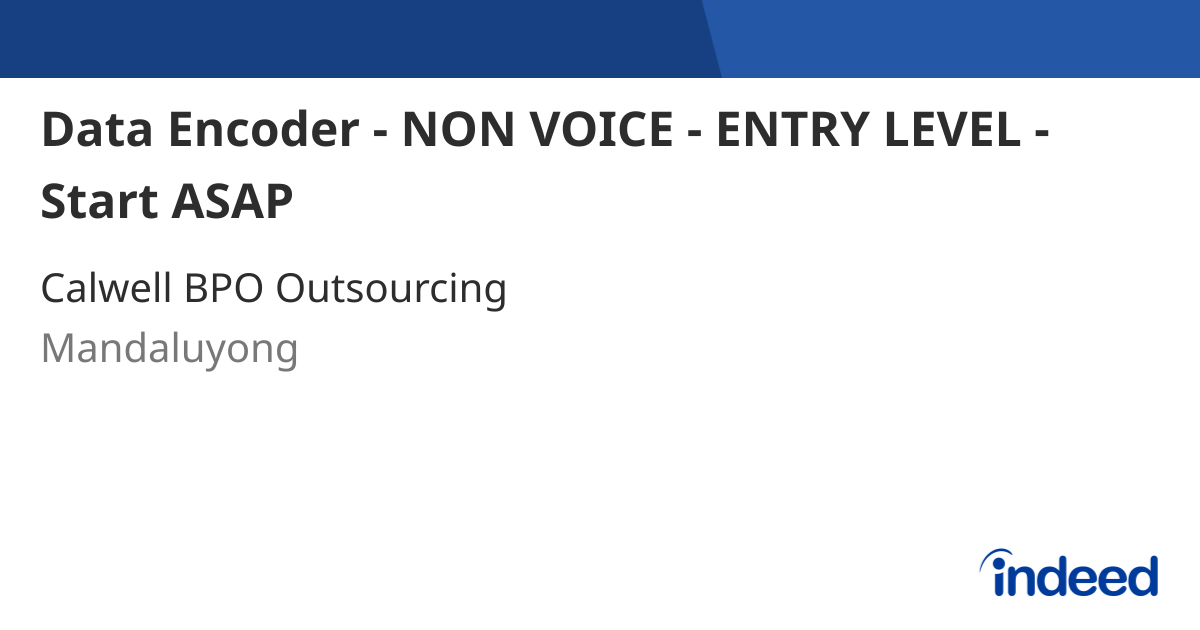 Data Encoder - NON VOICE - ENTRY LEVEL - Start ASAP - Mandaluyong ...