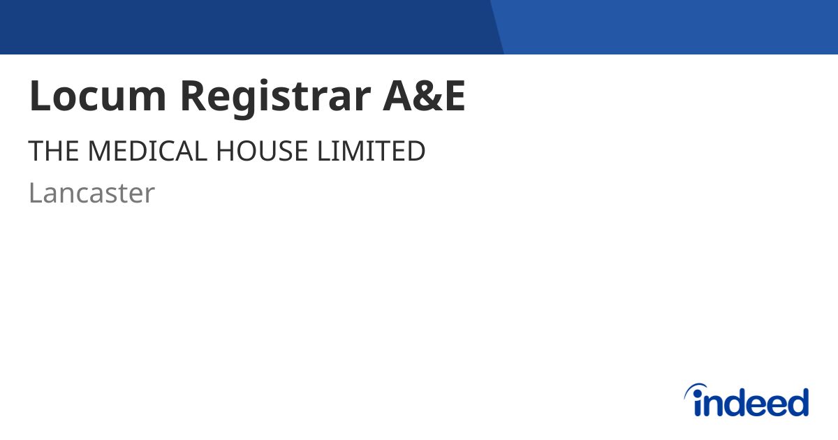 Locum Registrar A&E - Lancaster - Indeed.com