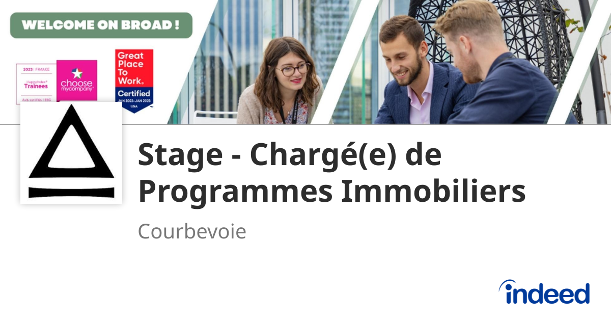 Stage - Chargé(e) de Programmes Immobiliers H/F - 92400 Courbevoie - Indeed.com