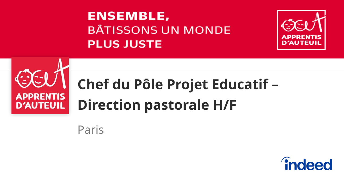 Chef du Pôle Projet Educatif – Direction pastorale H/F - Paris (75 ...