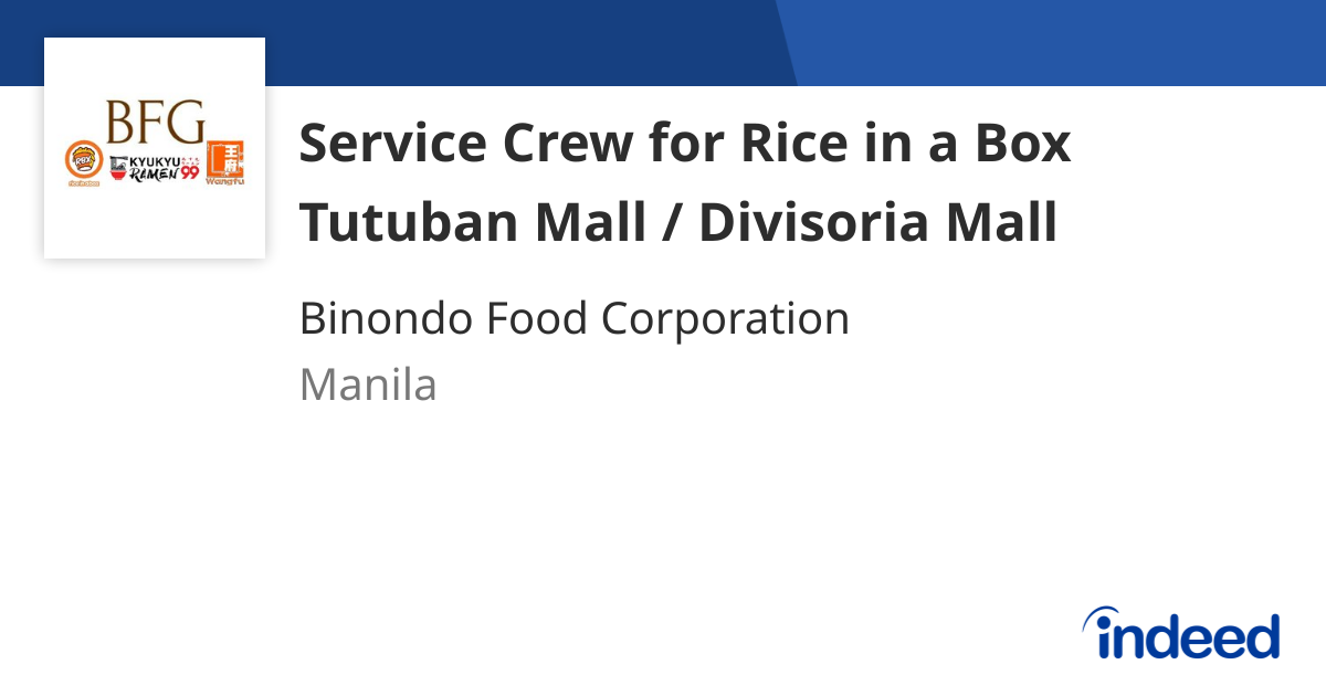Service Crew for Rice in a Box Tutuban Mall / Divisoria Mall - Manila ...
